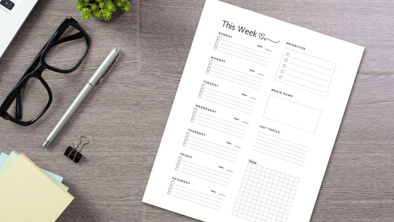 Printable Weekly Planner | Minimalist Planner | One Page Planner ...