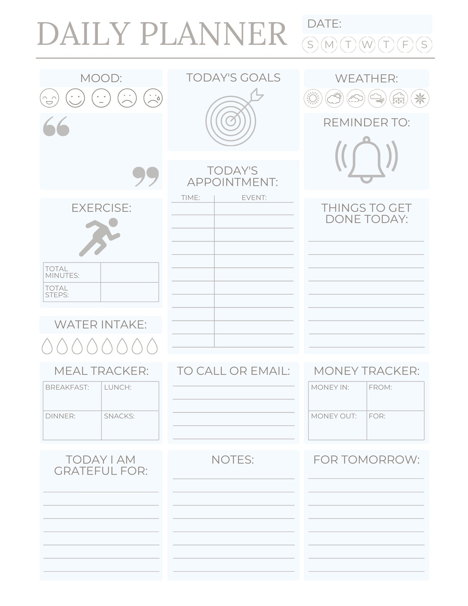 Printable Daily Planner | 4 Designs | Minimalist Planner | One Page ...