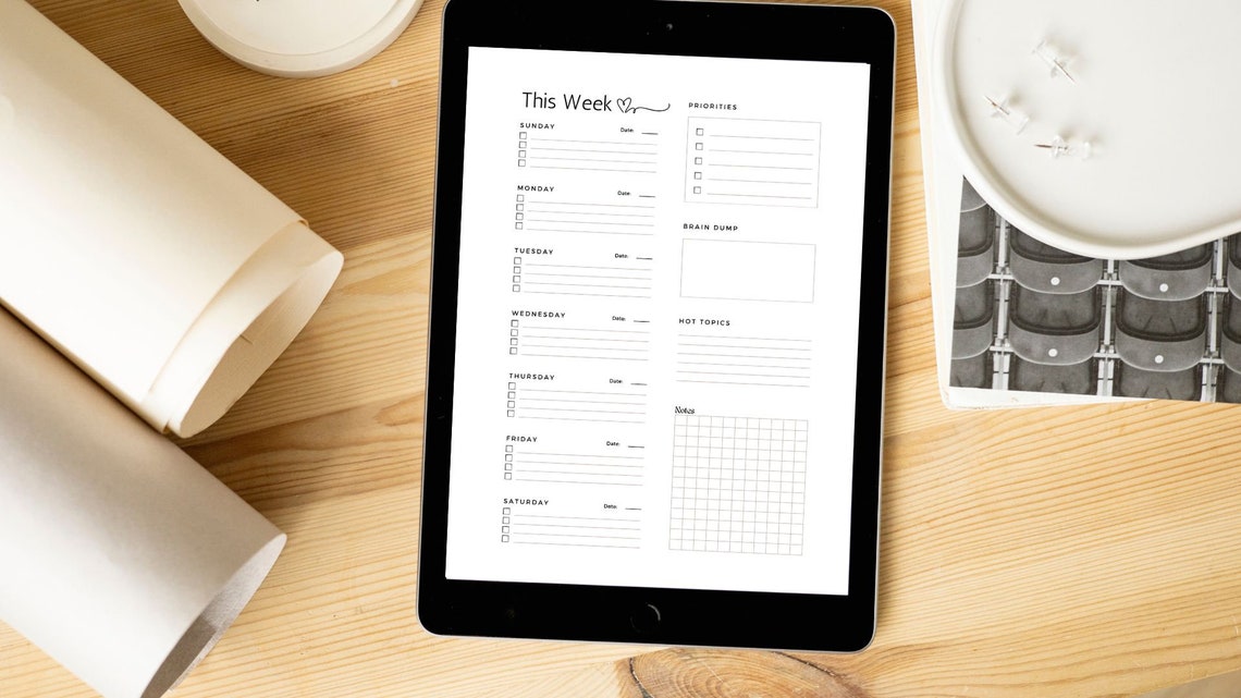 Printable Weekly Planner Minimalist Planner One Page Planner Digital ...