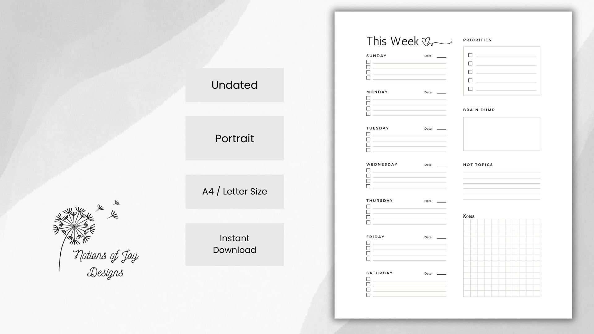Printable Weekly Planner | Minimalist Planner | One Page Planner ...