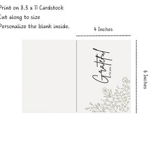 Printable Grateful for You Folded Card, Landscape 4in X 6in, Print at ...