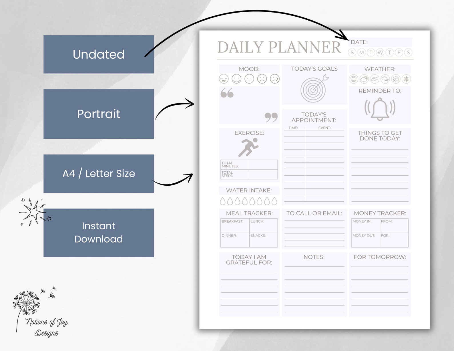 Printable Daily Planner | 4 Designs | Minimalist Planner | One Page ...
