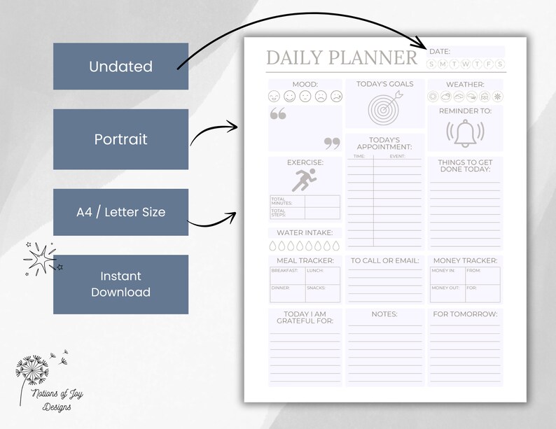 Printable Daily Planner | 4 Designs | Minimalist Planner | One Page ...