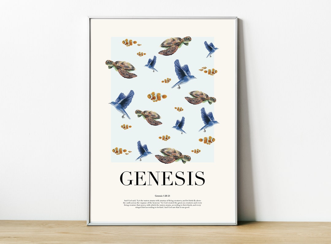 Genesis Wildlife Creation Art Print, Christian Wall Art, Scripture Wall ...