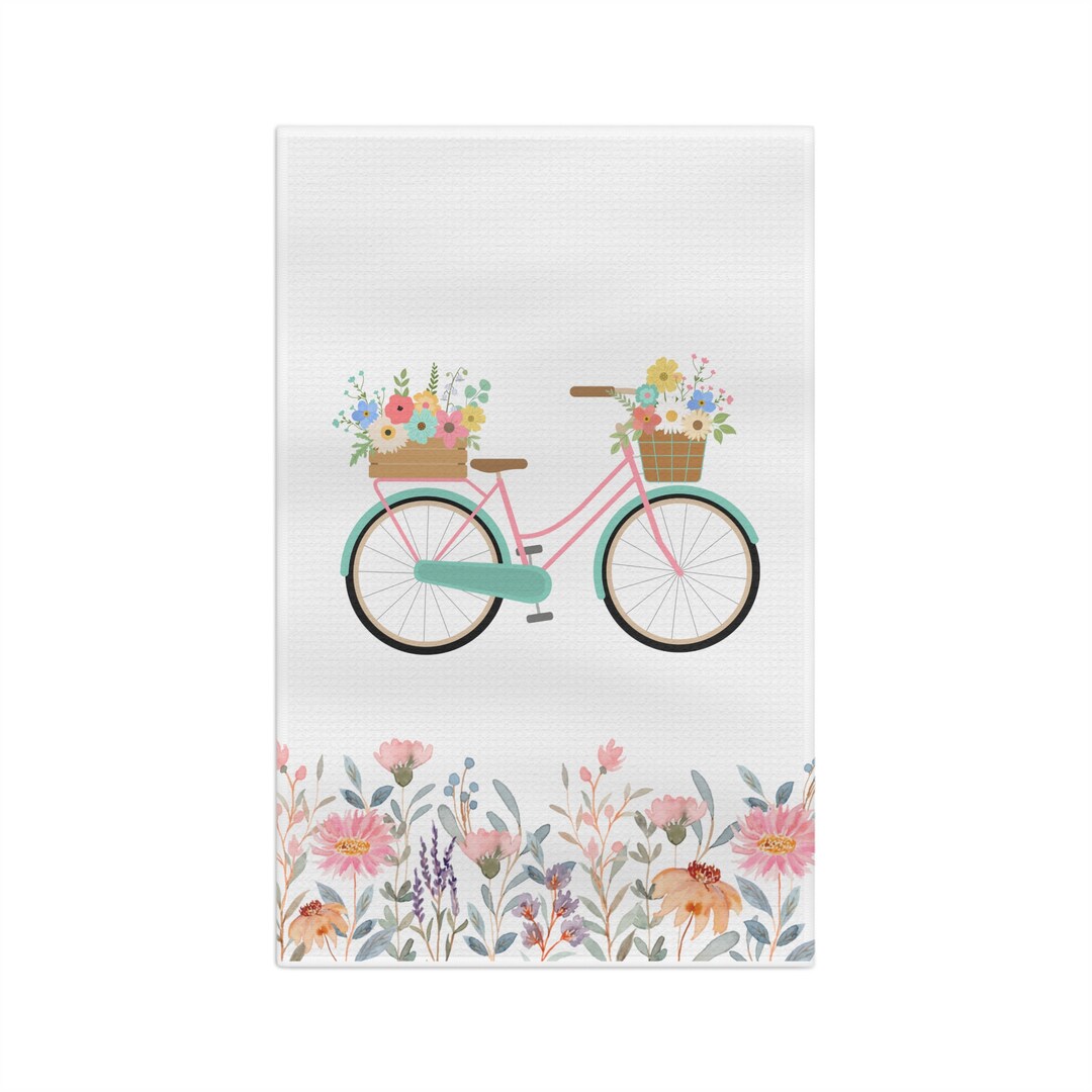 Bicycle With Spring Pastel Flowers Microfiber Tea Towel - Etsy