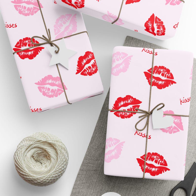 Red and Pink Kiss Fine Wrapping Paper Roll, 1pc for Valentine's Day ...