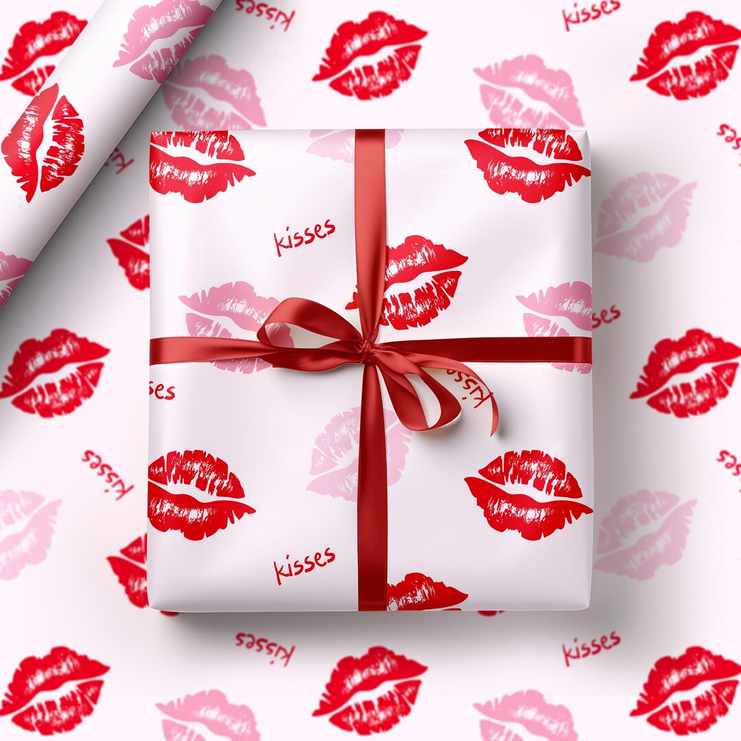 Red and Pink Kiss Fine Wrapping Paper Roll, 1pc for Valentine's Day ...