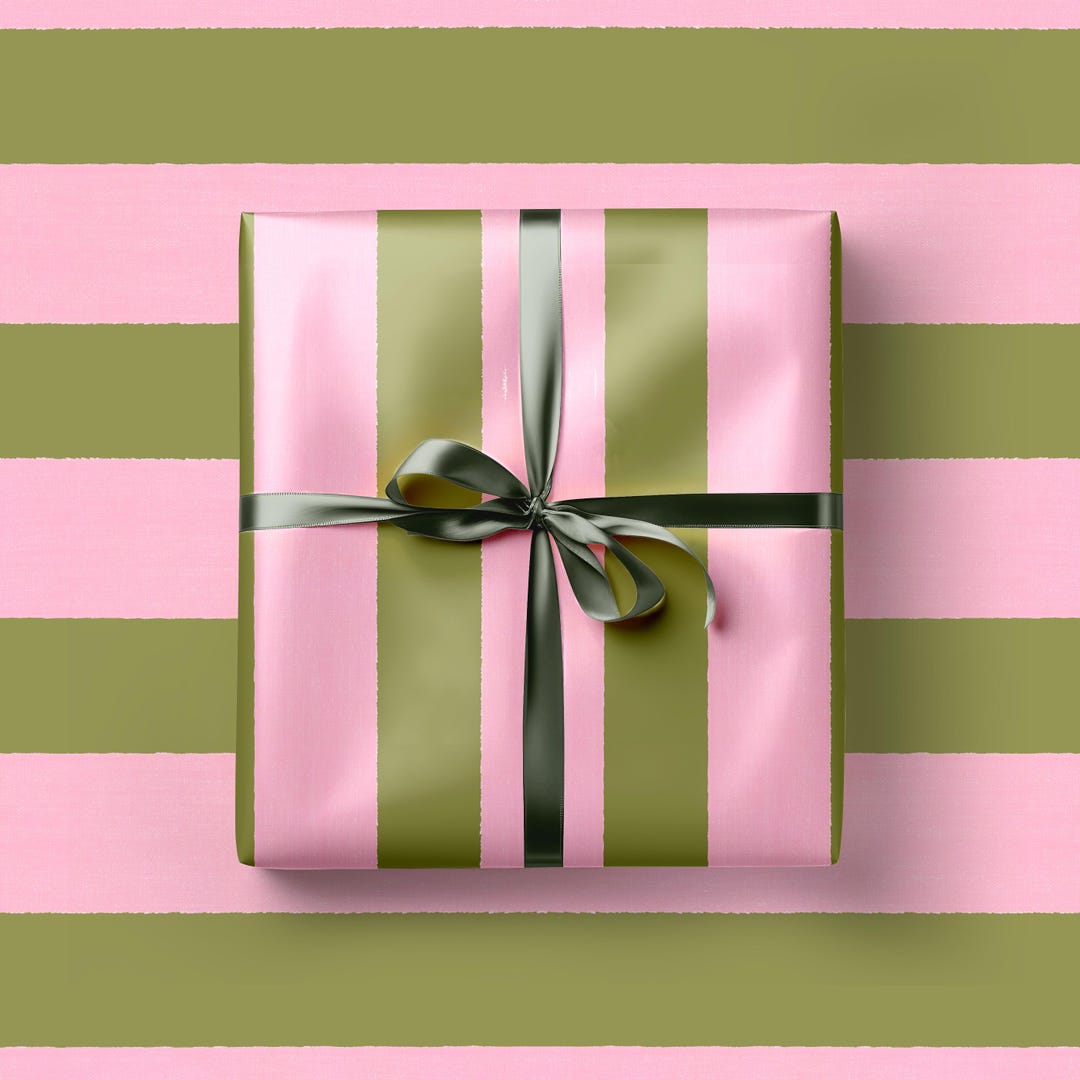 Geometric Roll Wrapping Paper Green and Pink Stripe Wrapping Paper30x20 ...