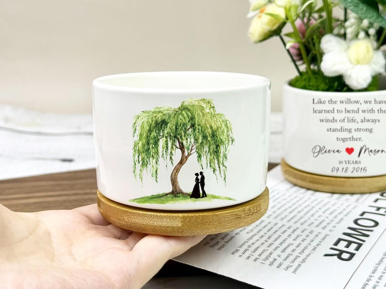 Willow Tree Ceramic Pot Wedding Keepsake Gift, 9 Years Anniversary Pot ...