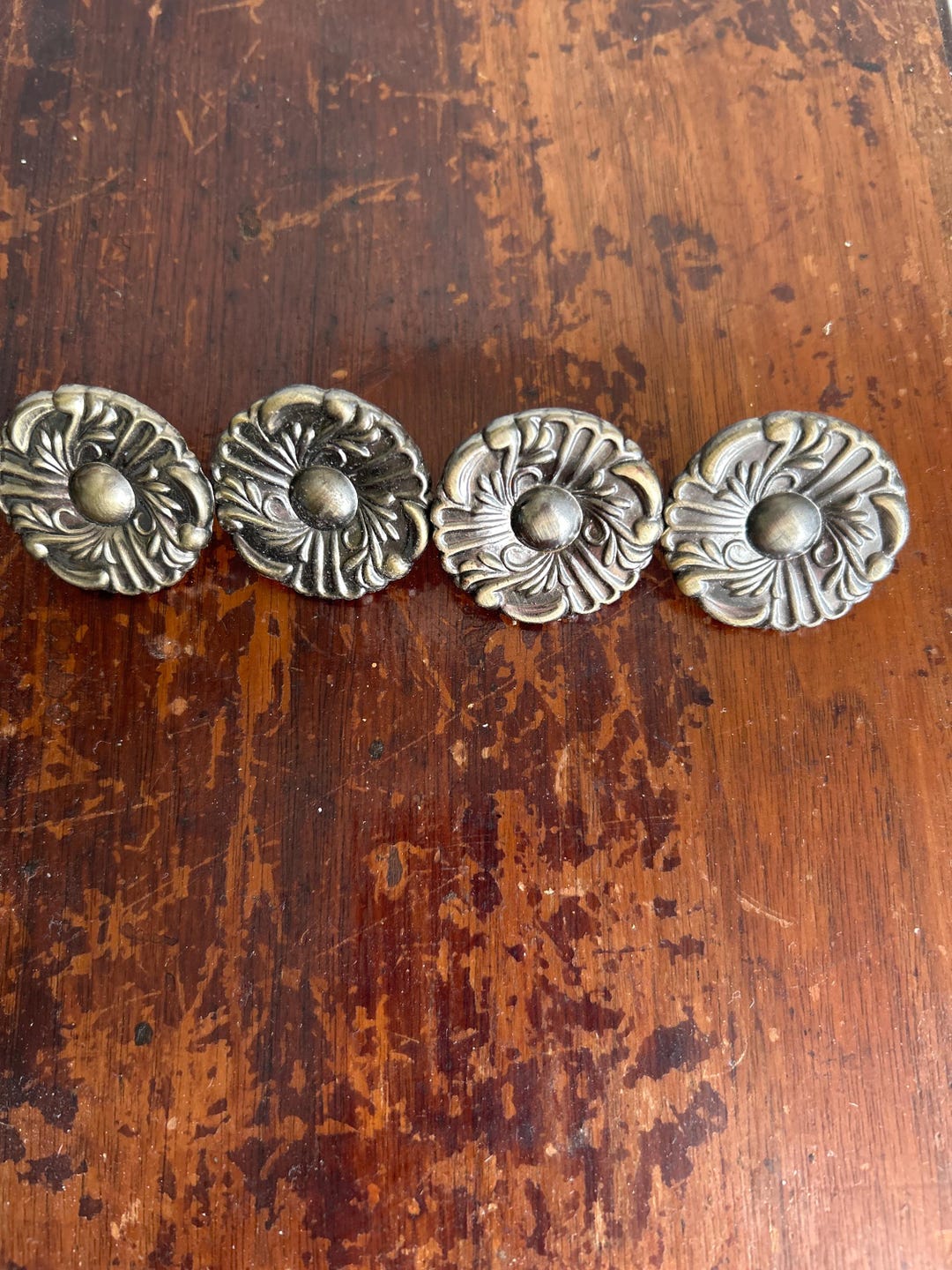 1950's Set of 4 Rosette Floral Cabinet Hardware Pulls Antique Brass ...
