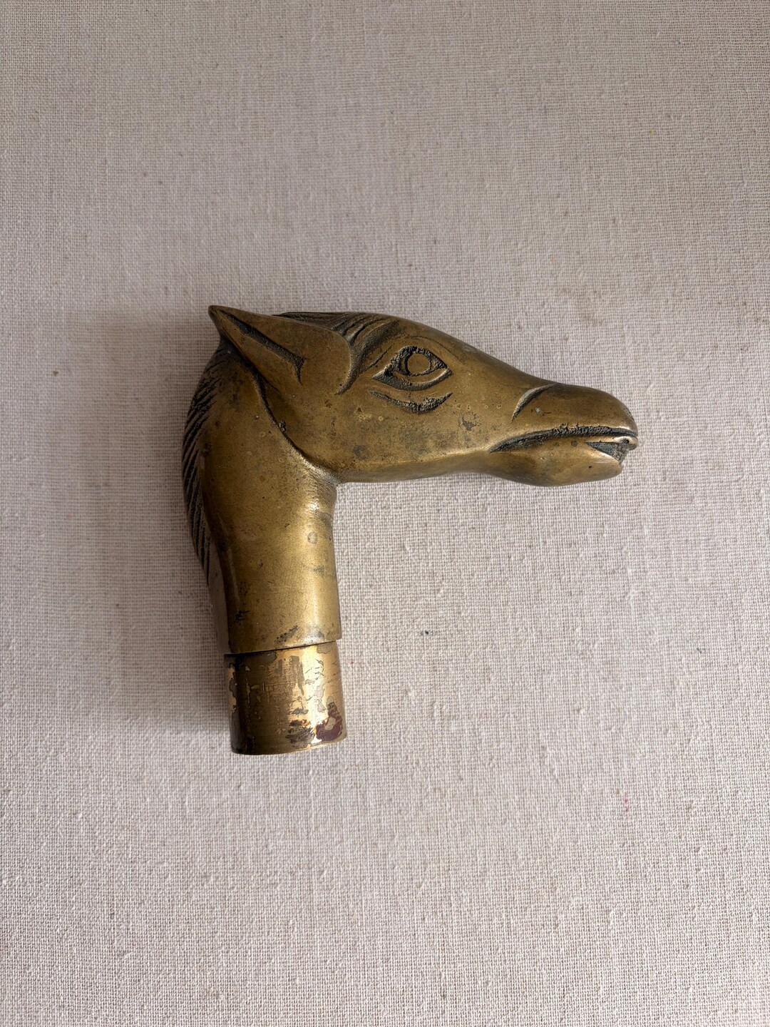 Vintage Brass Edwardian Style Equestrian Horse Cane Head Bearing Teeth ...