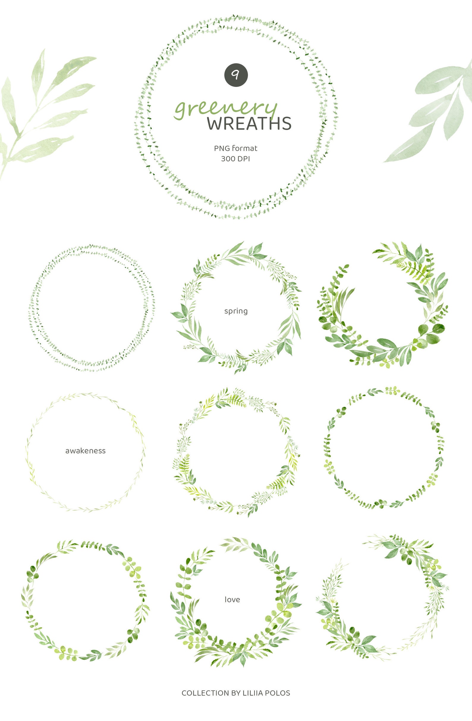 Greenery Watercolor Clipart Collection - Green Leaves Bundle Clip Art ...