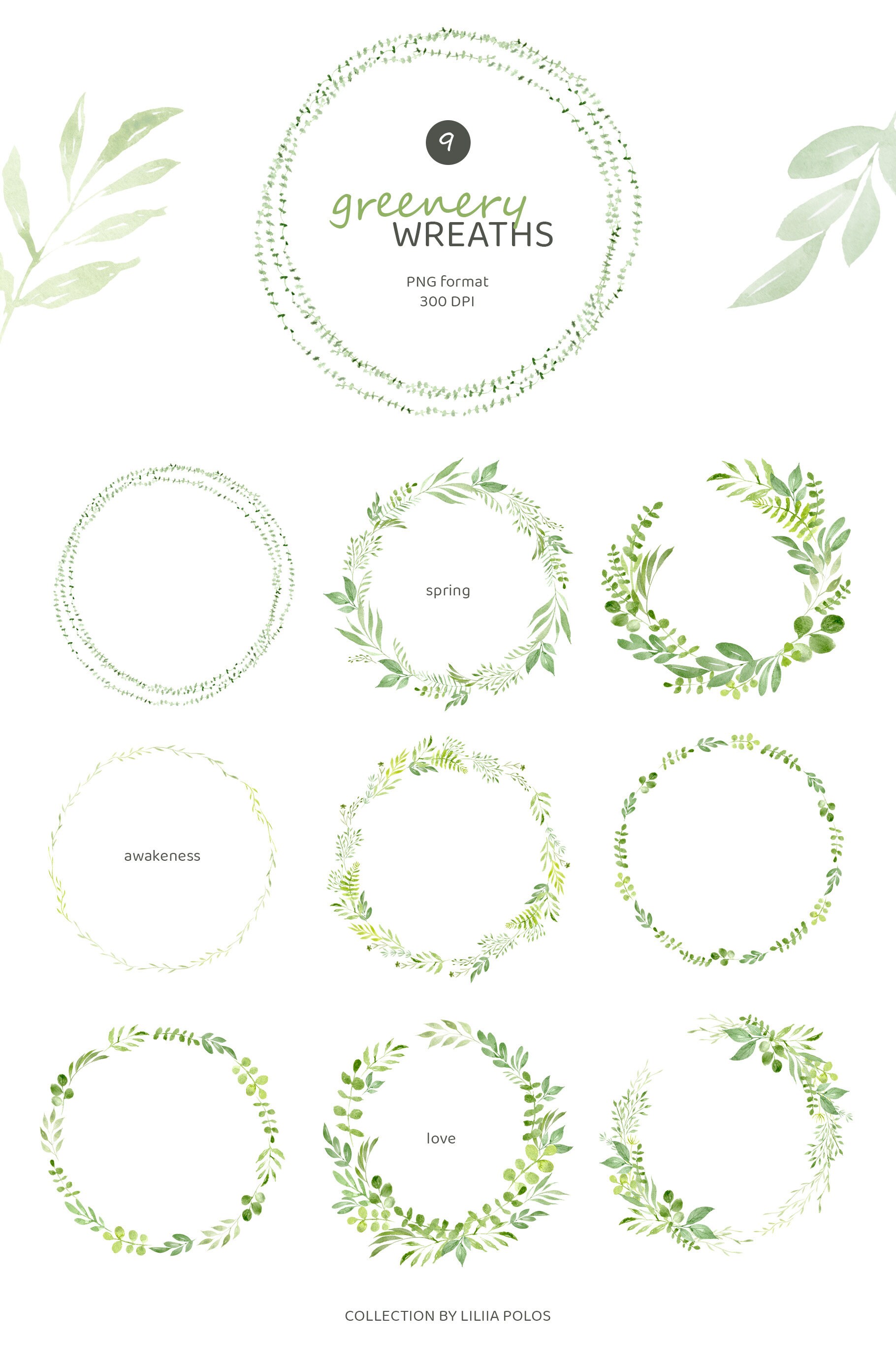 Greenery Watercolor Clipart Collection - Green Leaves Bundle Clip Art ...