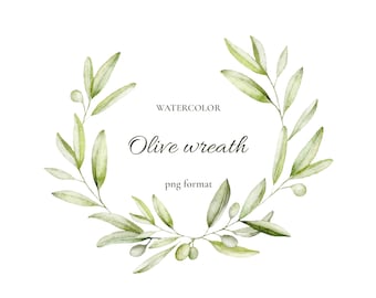Greenery Watercolor Wreath Clipart - Botanical Frame Clip Art - Green ...