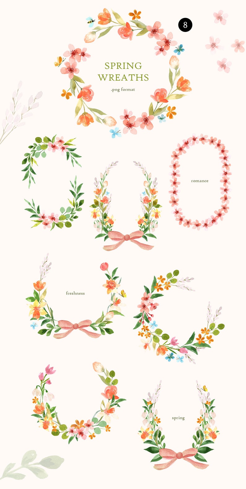 Watercolor Wreaths Spring Flowers Clipart Set - Floral Frames Clip Art ...