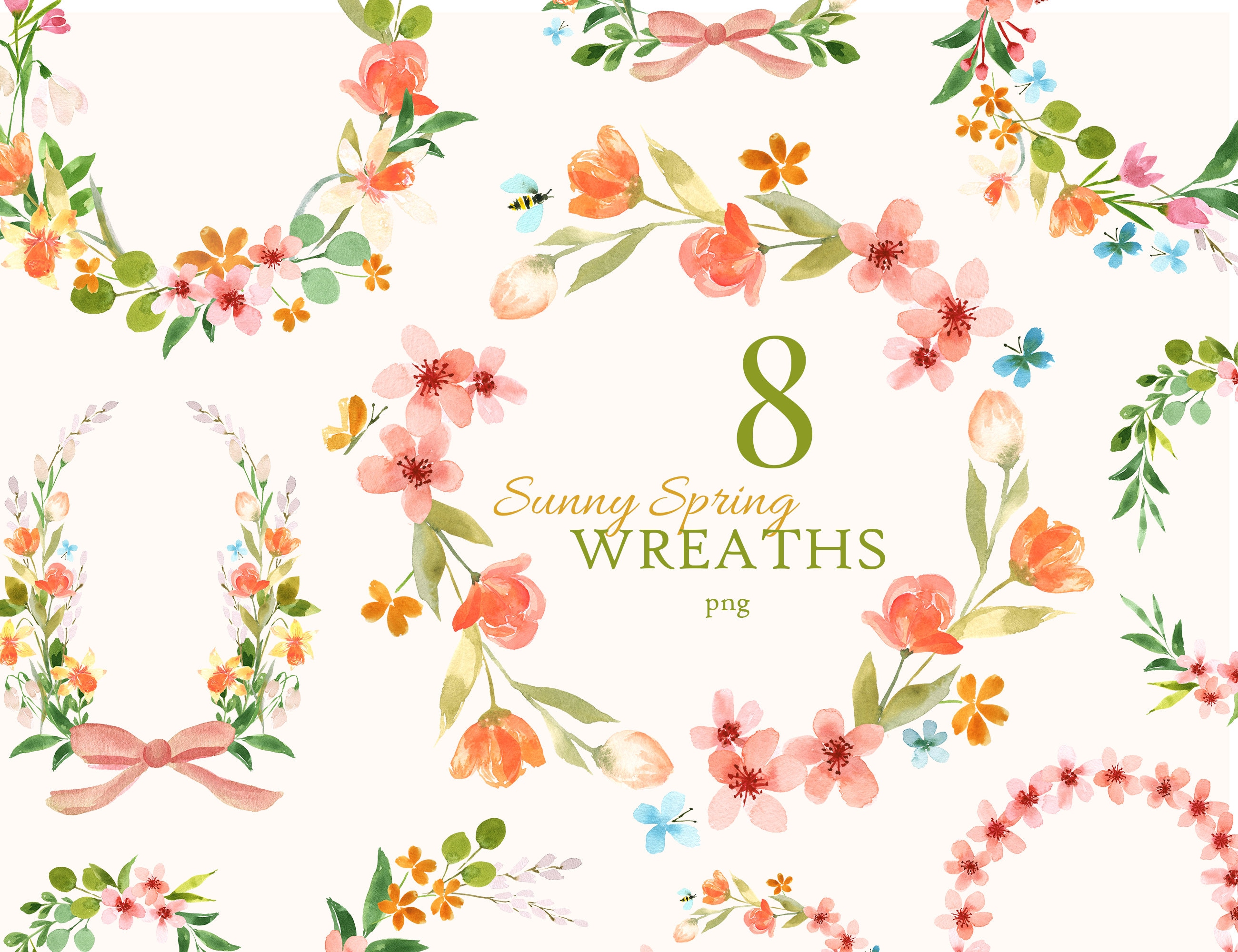 Watercolor Wreaths Spring Flowers Clipart Set - Floral Frames Clip Art ...