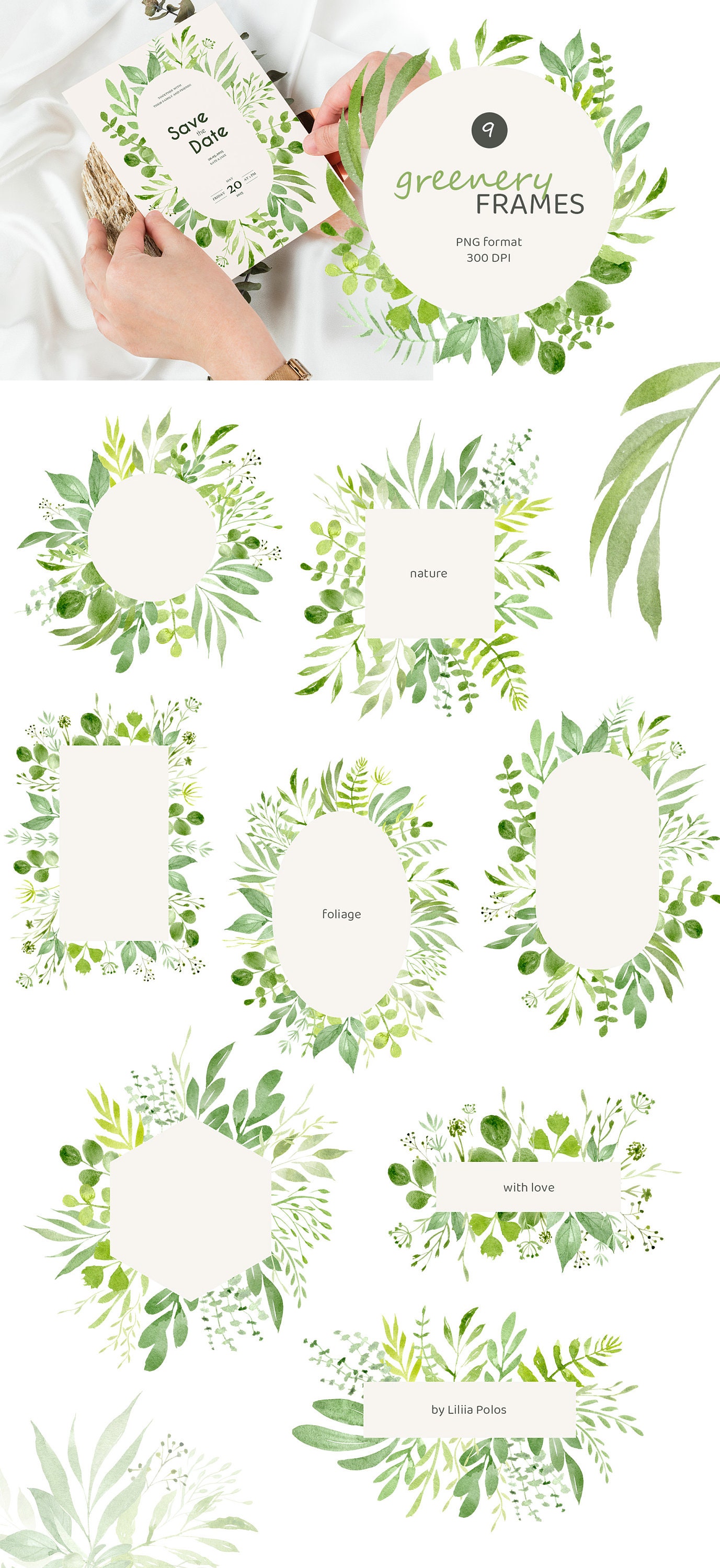 Greenery Watercolor Clipart Collection - Green Leaves Bundle Clip Art ...