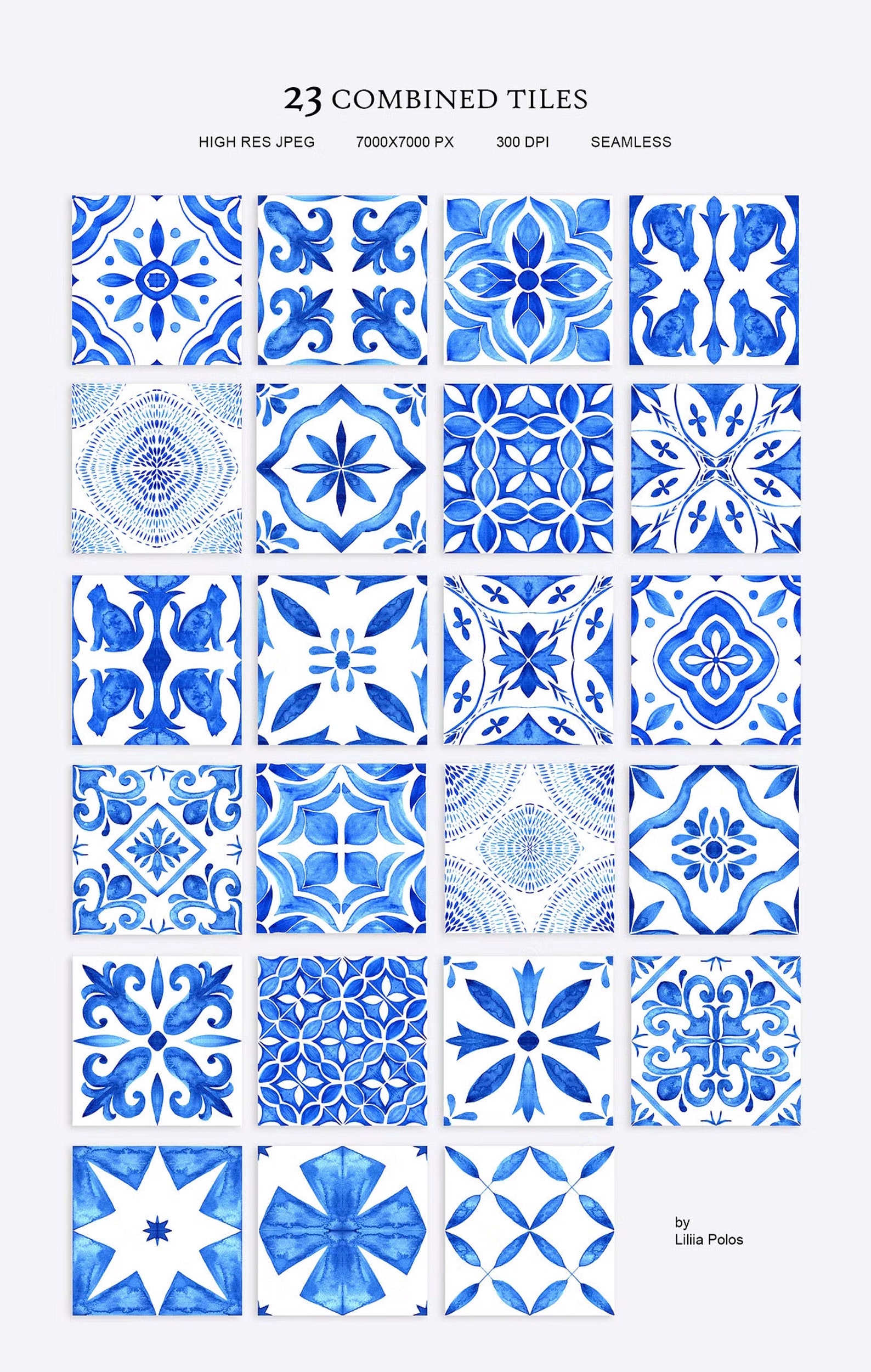 Azulejo Tile Watercolor Clipart Set Portuguese Blue Tile Clip Art ...