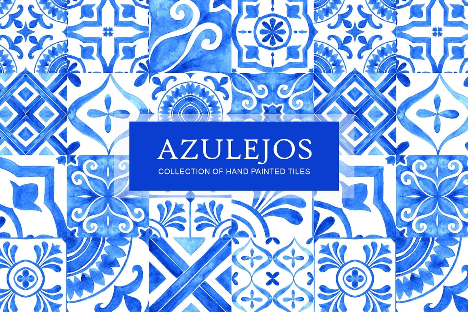 Azulejo Tile Watercolor Clipart Set - Portuguese Blue Tile Clip Art ...