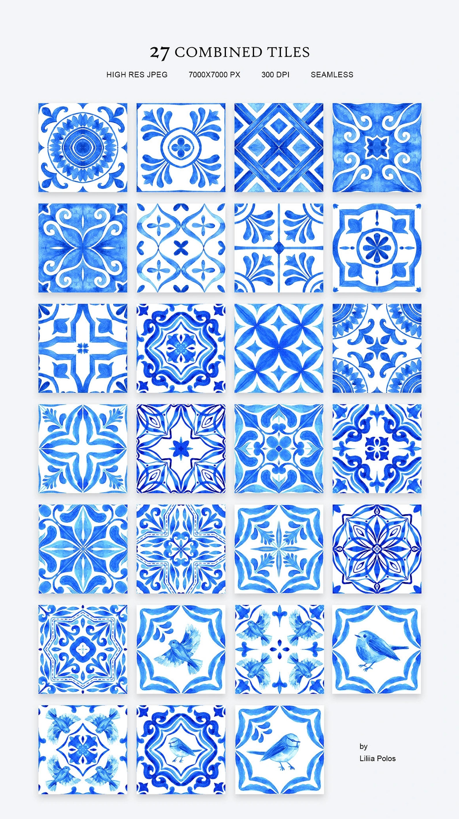 Azulejo Tile Watercolor Clipart Set Portuguese Blue Tile Clip Art ...