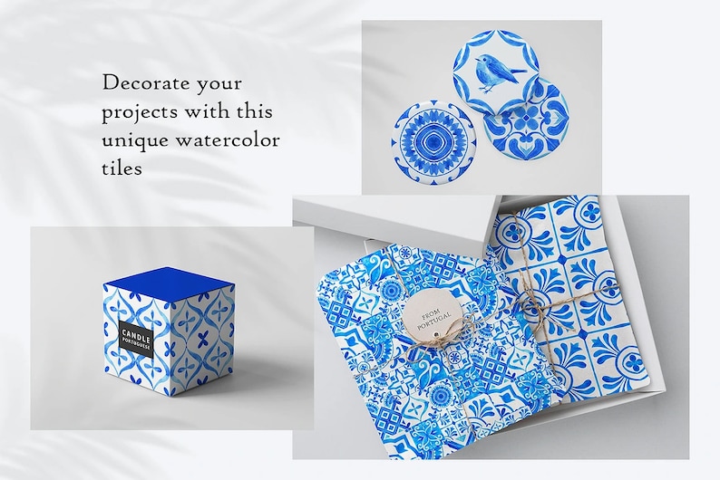 Azulejo Tile Watercolor Clipart Set - Portuguese Blue Tile Clip Art ...
