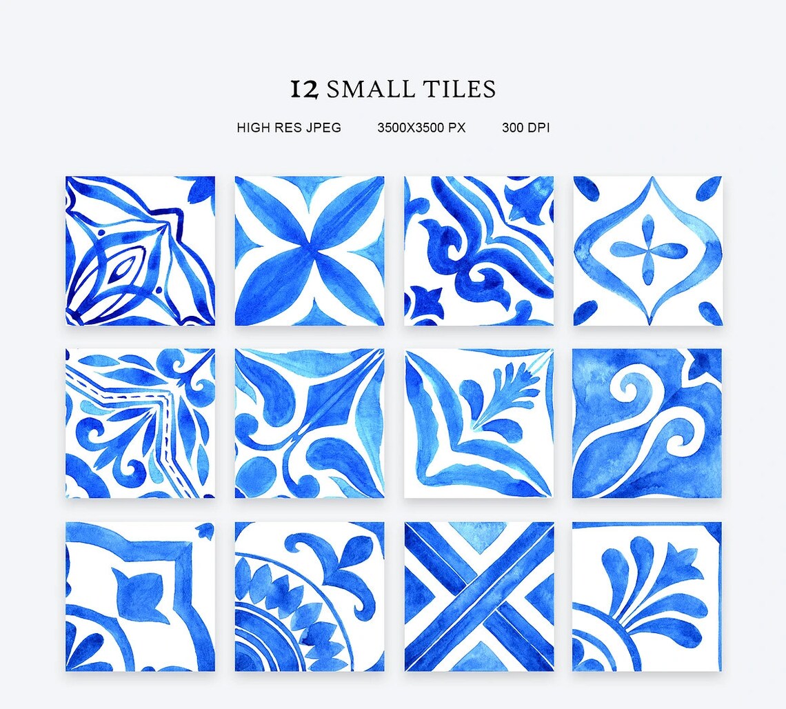 Azulejo Tile Watercolor Clipart Set Portuguese Blue Tile Clip Art ...