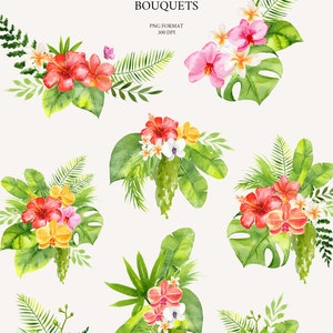 Tropical Watercolor Floral Clipart Collection - Tropical Summer ...