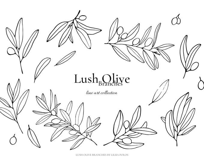 Line Art Leaves Clipart Illustration, Botanical Greenery Foliage ...