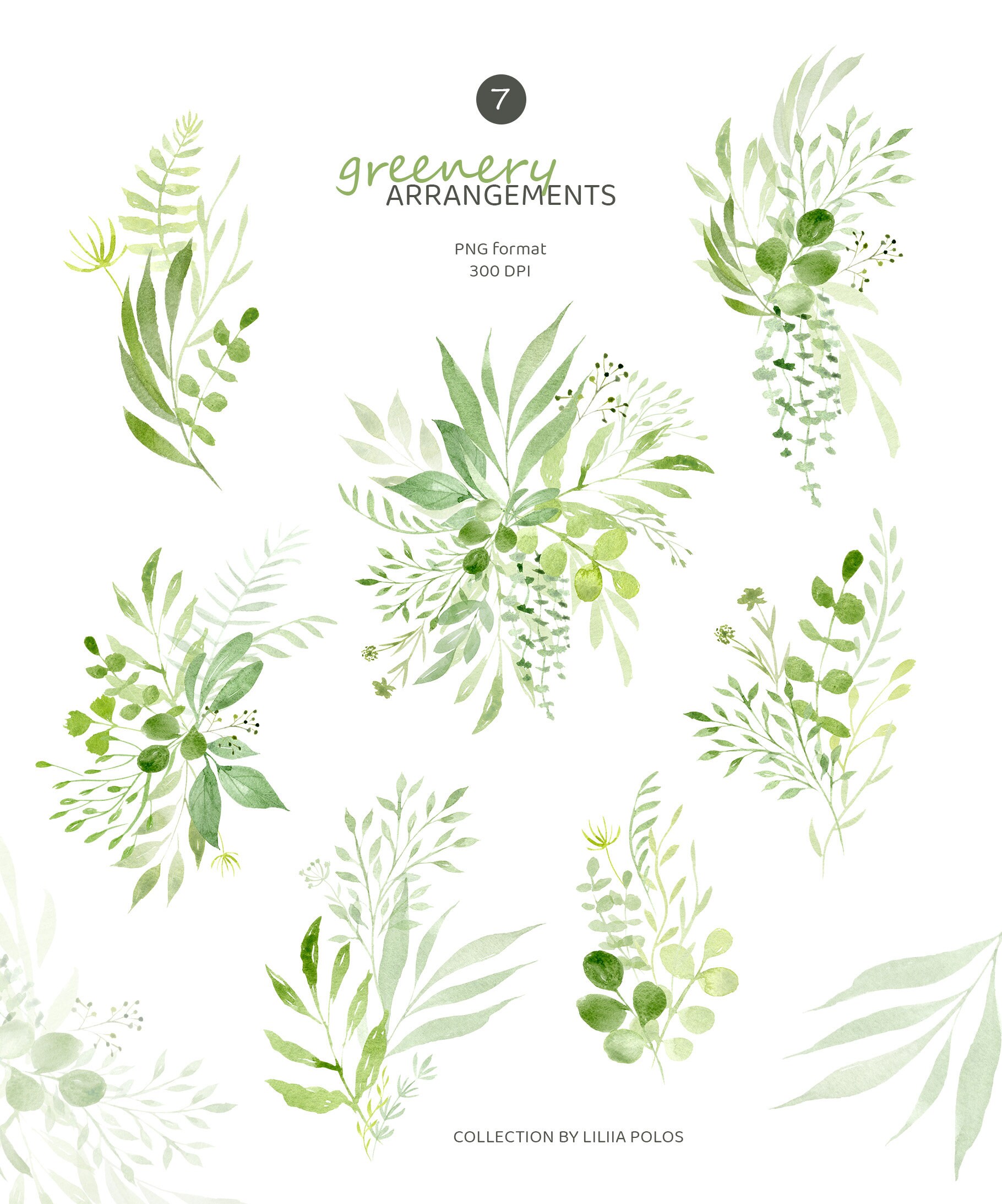Greenery Watercolor Clipart Collection - Green Leaves Bundle Clip Art ...