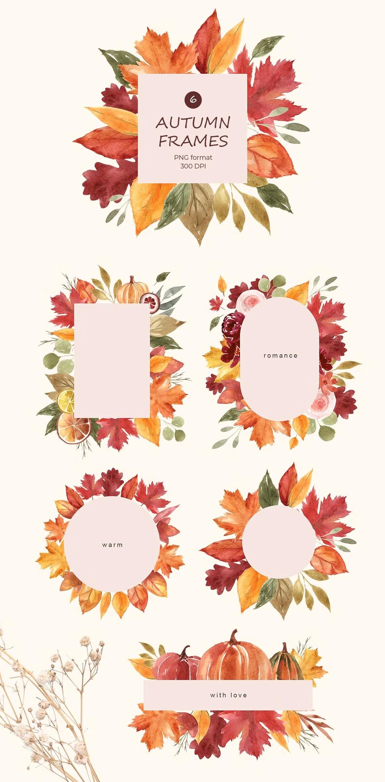 Autumn Frames Clip Art Set - Fall Watercolor Frame - Autumn Clipart Png ...