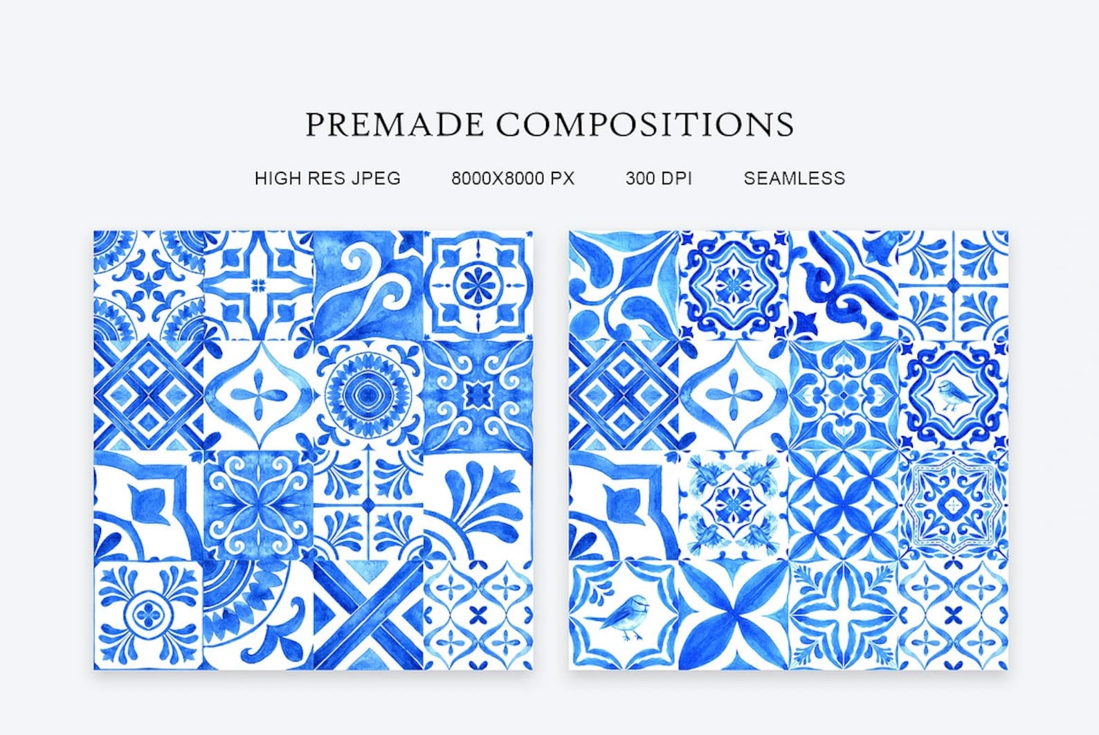Azulejo Tile Watercolor Clipart Set Portuguese Blue Tile Clip Art ...