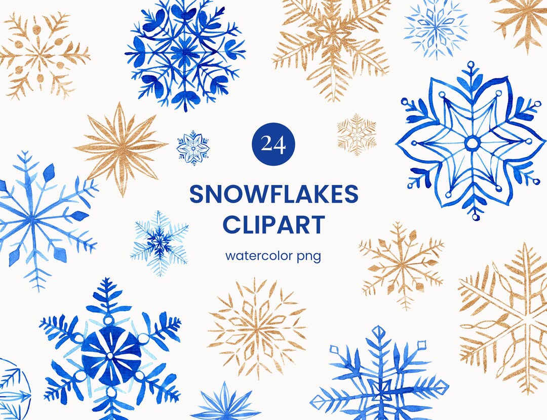 Snowflakes Clip Art - Winter Watercolor Clipart - Blue and Gold ...