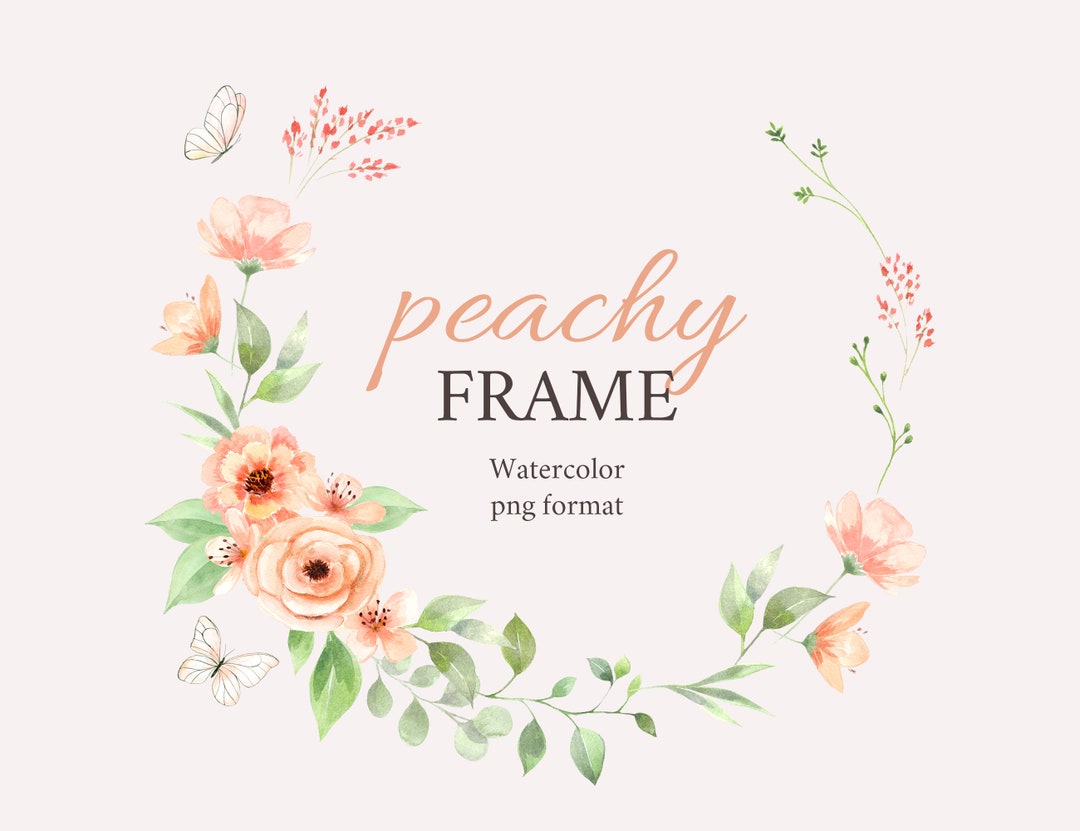 Watercolor Peach Floral Wreath Clipart: PNG Wedding Invitation Frame - Etsy