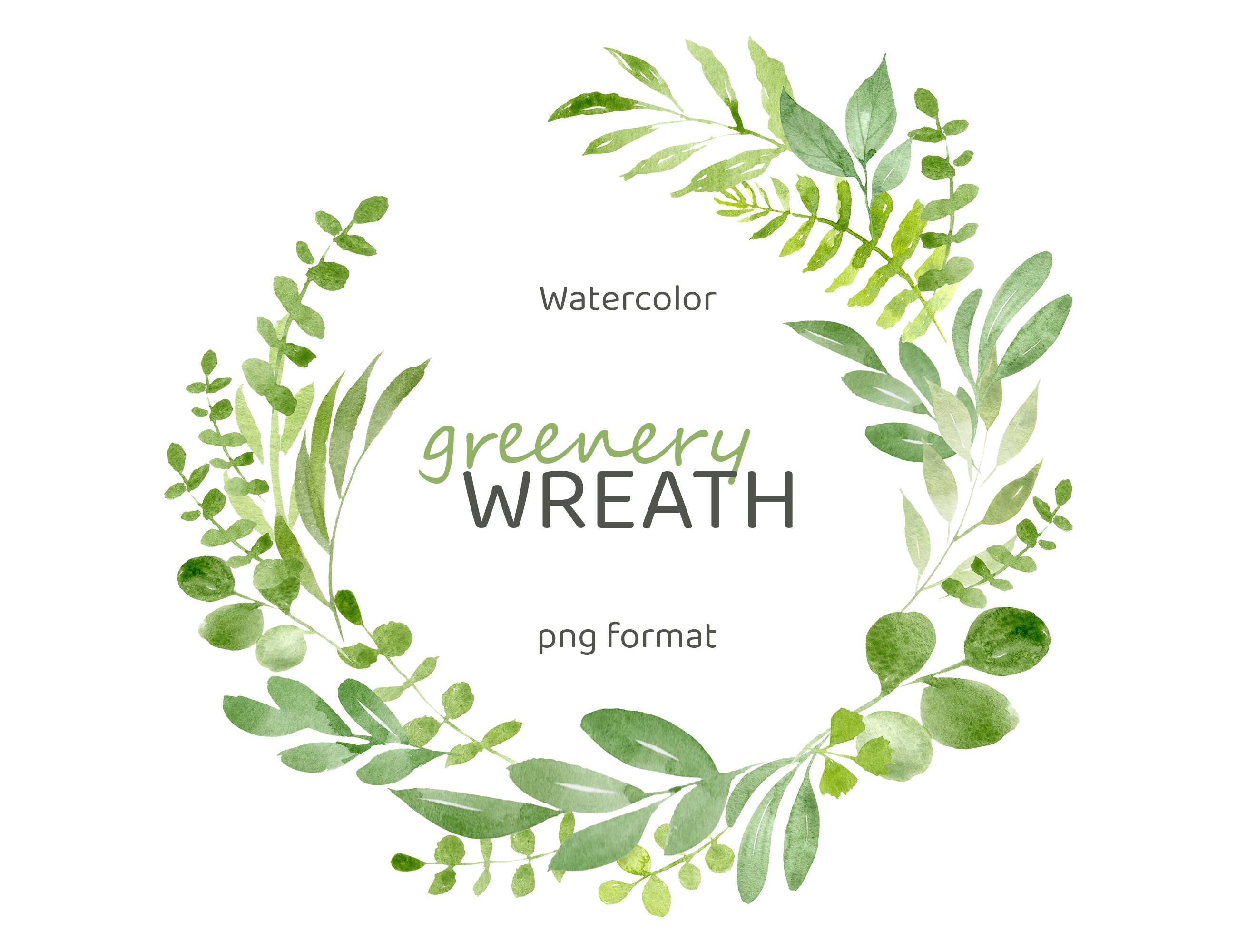 Greenery Watercolor Wreath Clipart - Botanical Frame Clip Art - Green ...