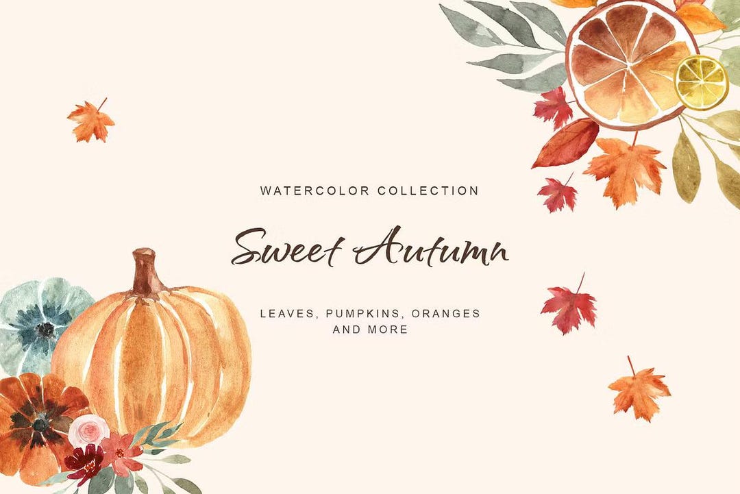 Fall Autumn Watercolor Clipart Collection - Hand Painted Pumpkin Clip ...
