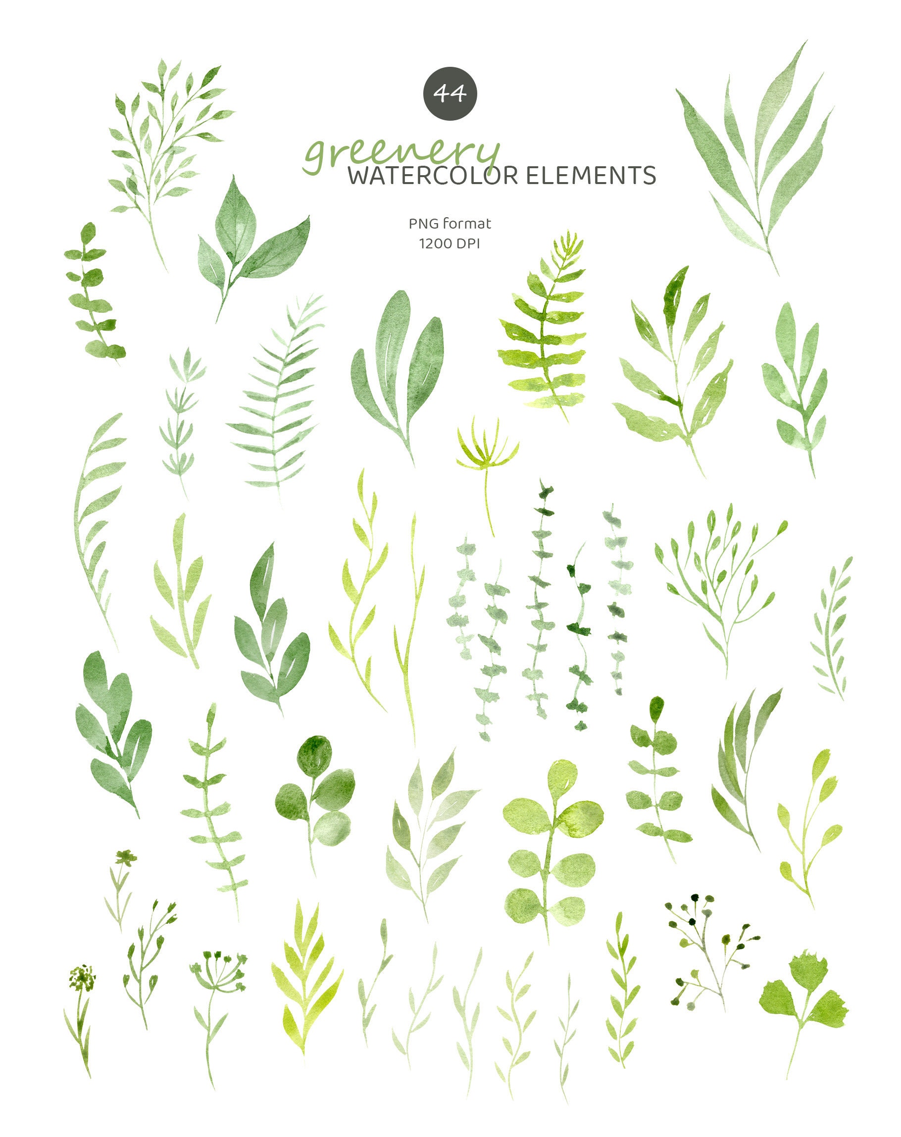 Greenery Watercolor Clipart Collection - Green Leaves Bundle Clip Art ...