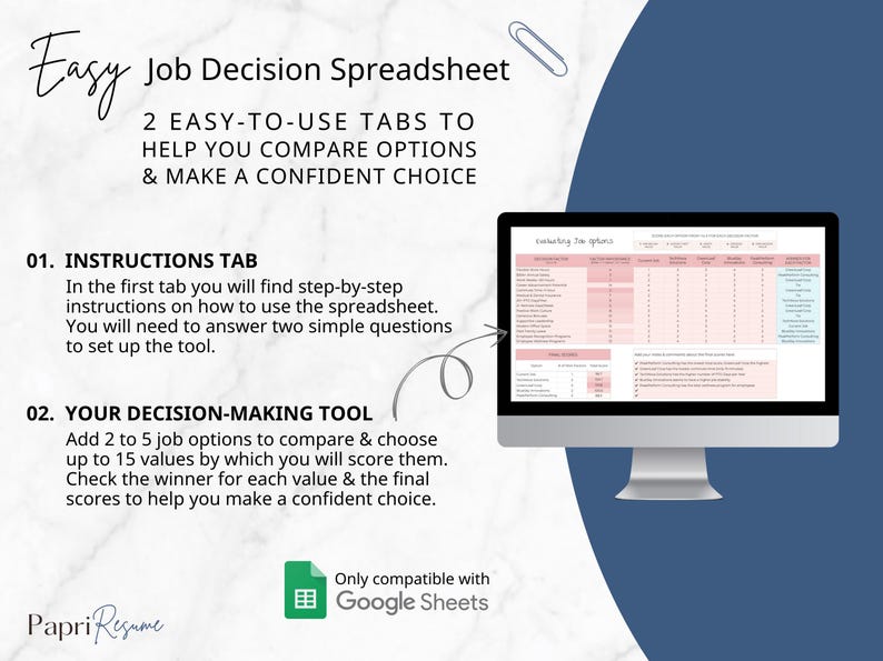 Job Decision Matrix Spreadsheet, Decision Maker Template, Decision Tool ...