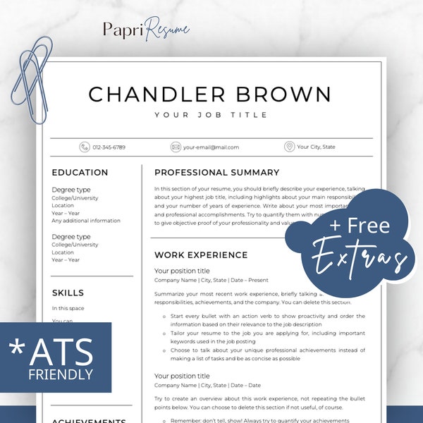 Simple ATS Friendly Resume Template for Word, Google Docs, Pages, Basic ...