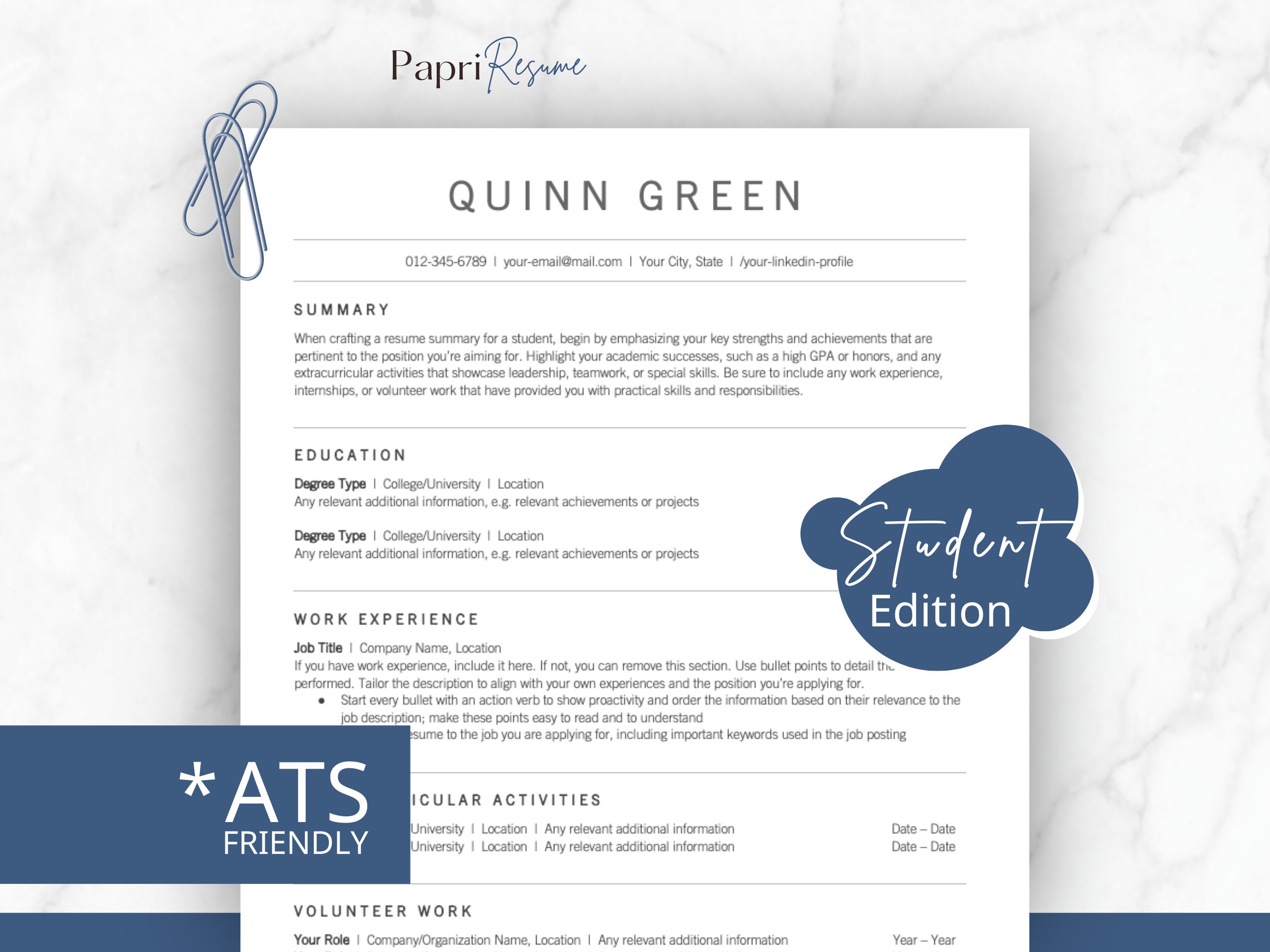 Student Resume Template Entry Level, College Resume, Academic Resume ...