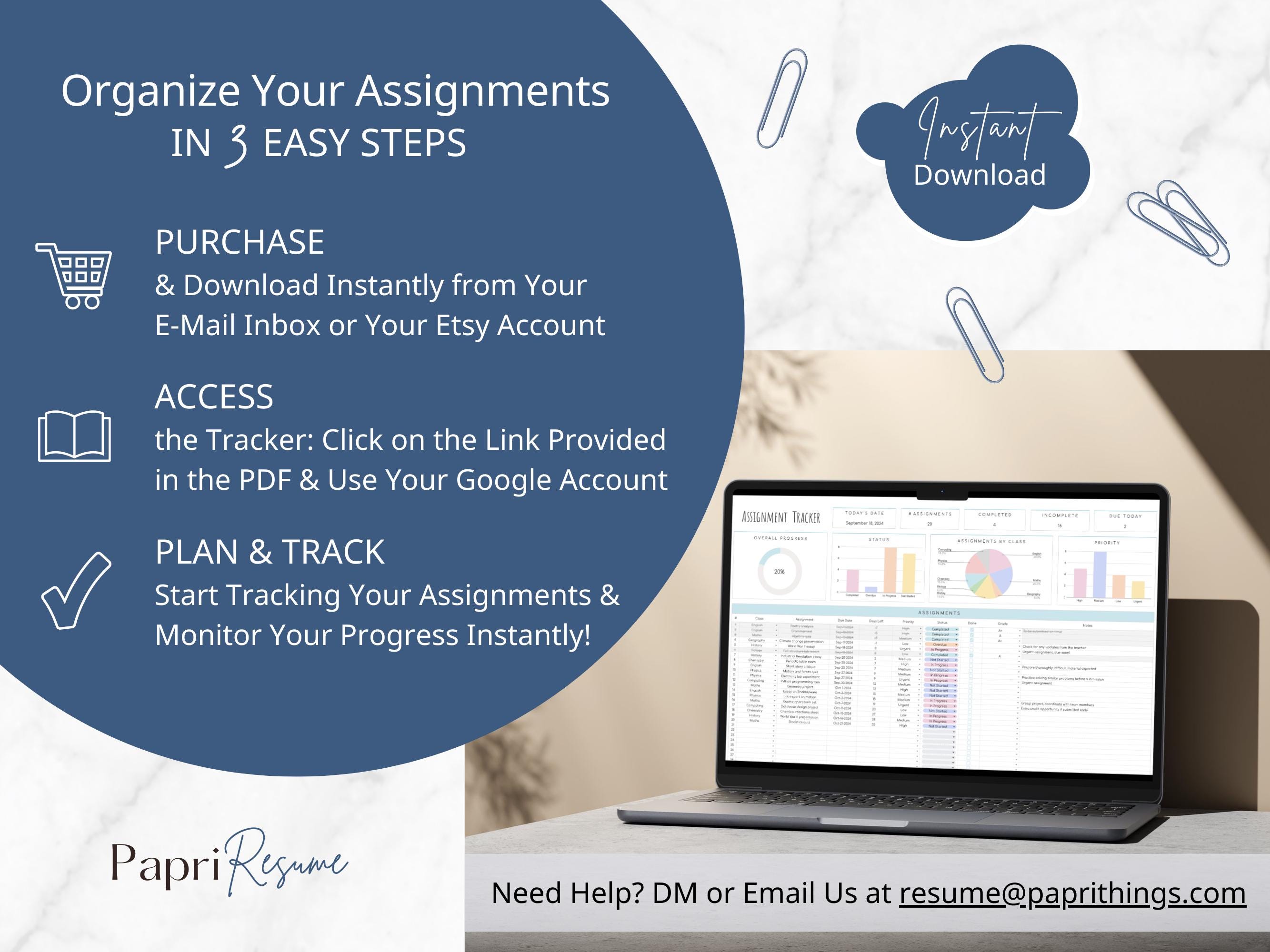 Assignment Tracker Template Google Sheets Template Homework Log Student ...