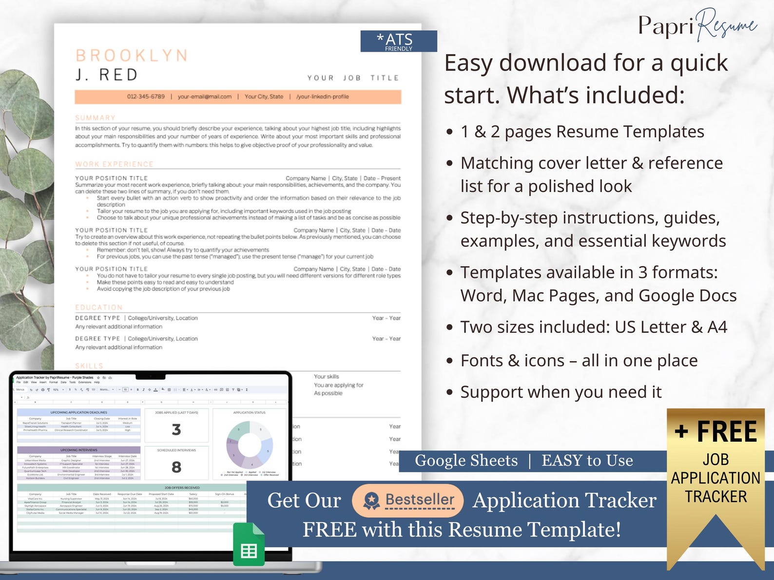 Clean Minimalist Resume Template - Google Docs, Word, Pages - Executive ...