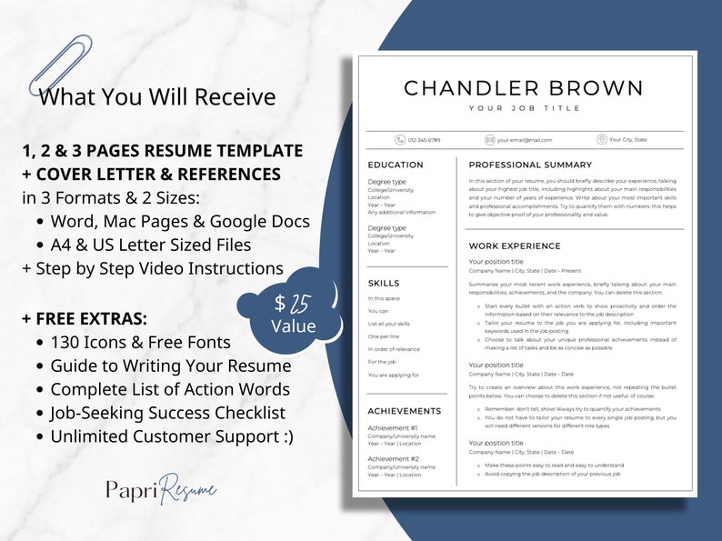 Professional Resume Template for MS Word, Mac Pages, Google Docs ...