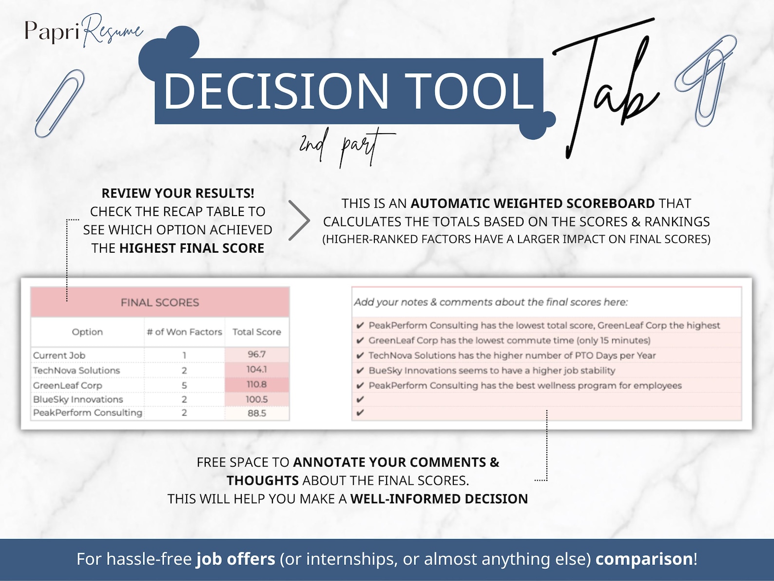 Job Decision Matrix Spreadsheet, Decision Maker Template, Decision Tool ...