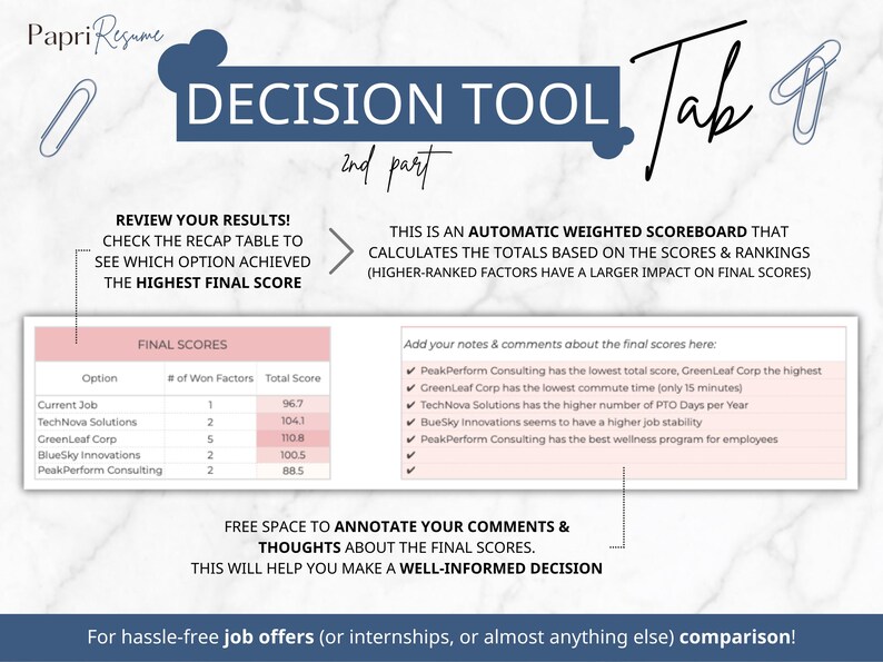 Job Decision Matrix Spreadsheet, Decision Maker Template, Decision Tool ...