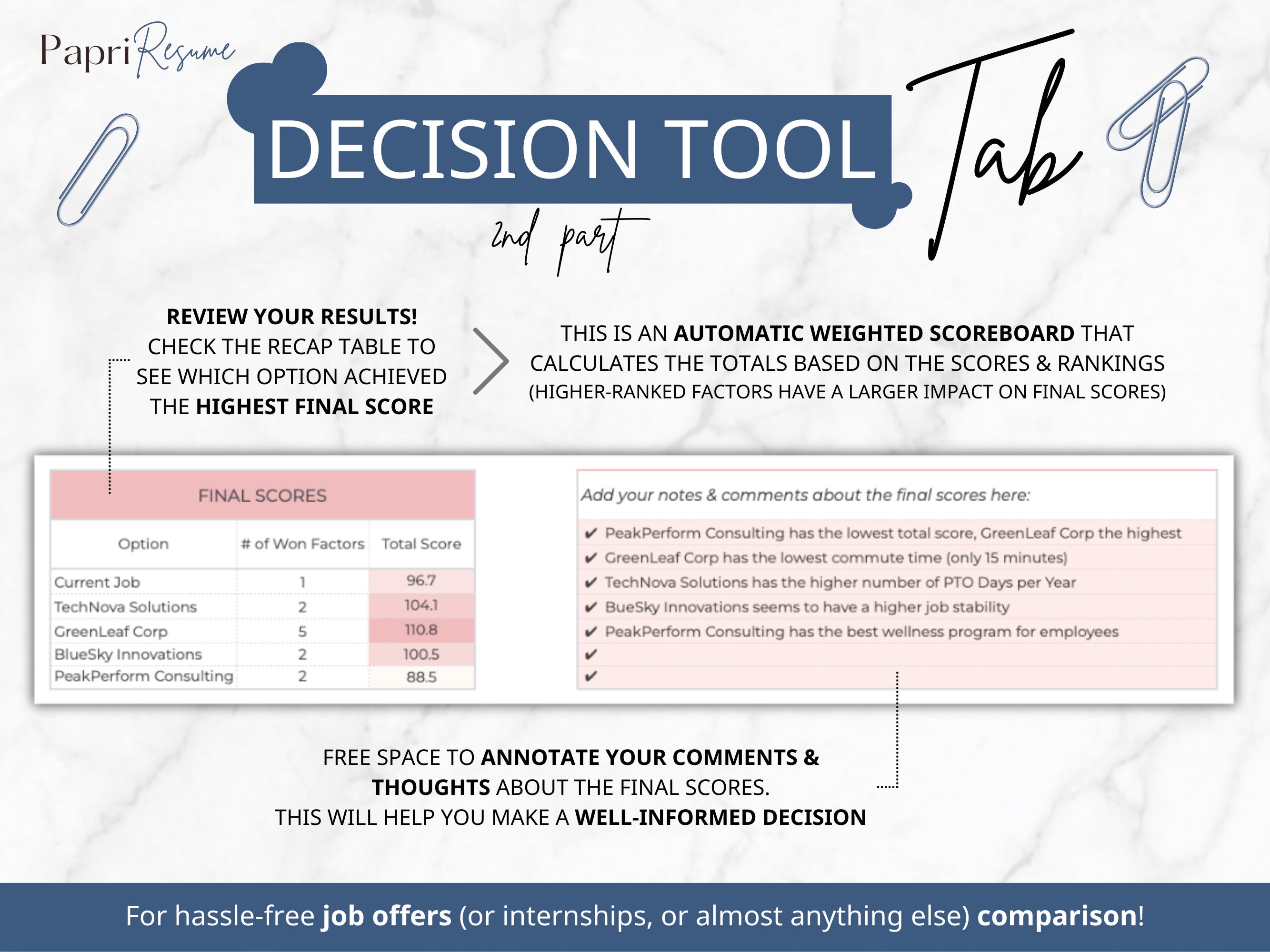 Job Decision Matrix Spreadsheet, Decision Maker Template, Decision Tool ...