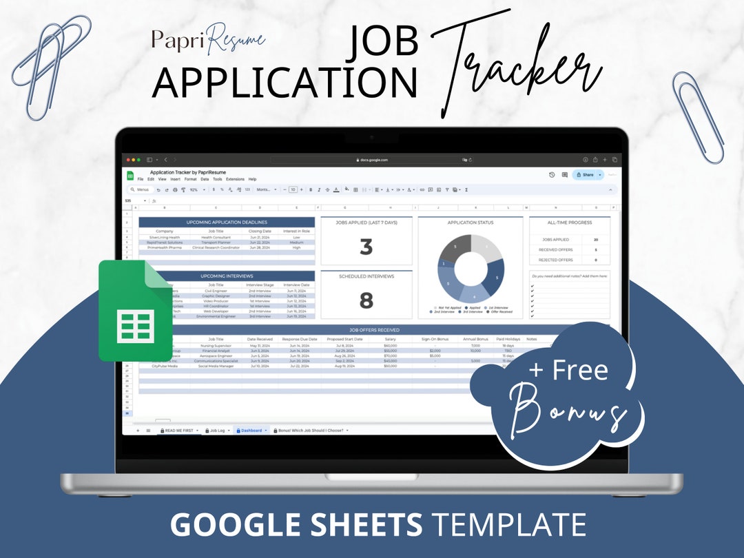 Job Search Tracker Spreadsheet | Job Interview Tracker | Job Offers ...