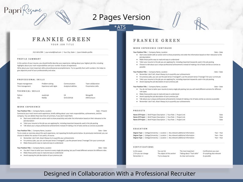 Resume for Developer, ATS Friendly Tech Resume Template Tech: IT ...