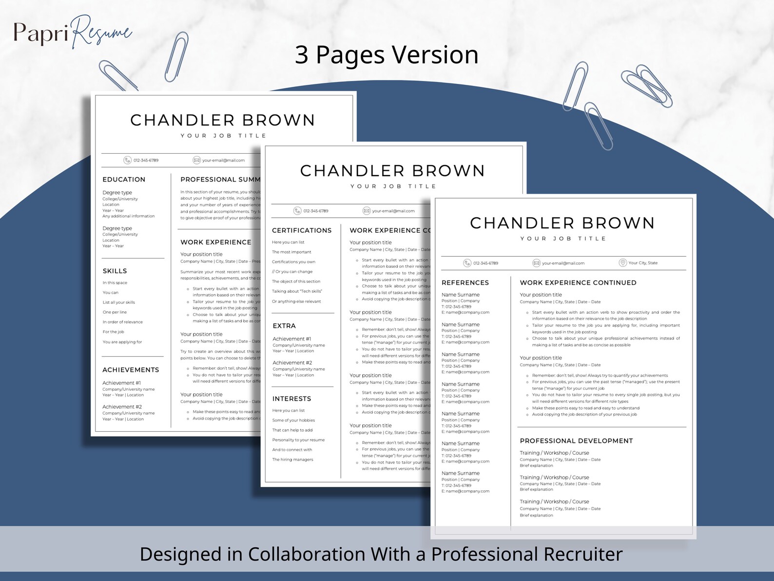 Professional Resume Template for MS Word, Mac Pages, Google Docs ...