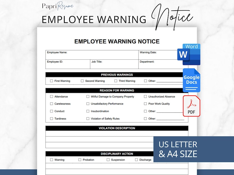 Employee Write up Form, Disciplinary Form, Employee Warning, Employee ...