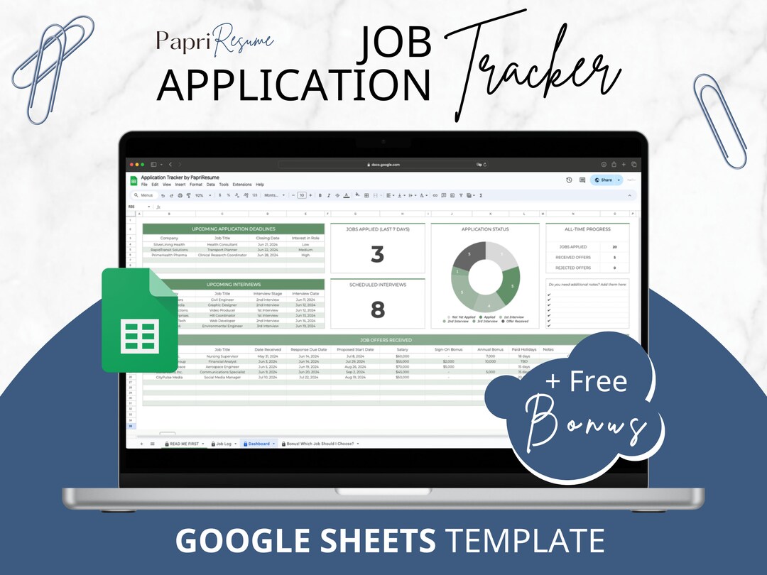 Job Application Spreadsheet Tracker, Job Offers Google Sheets Template ...